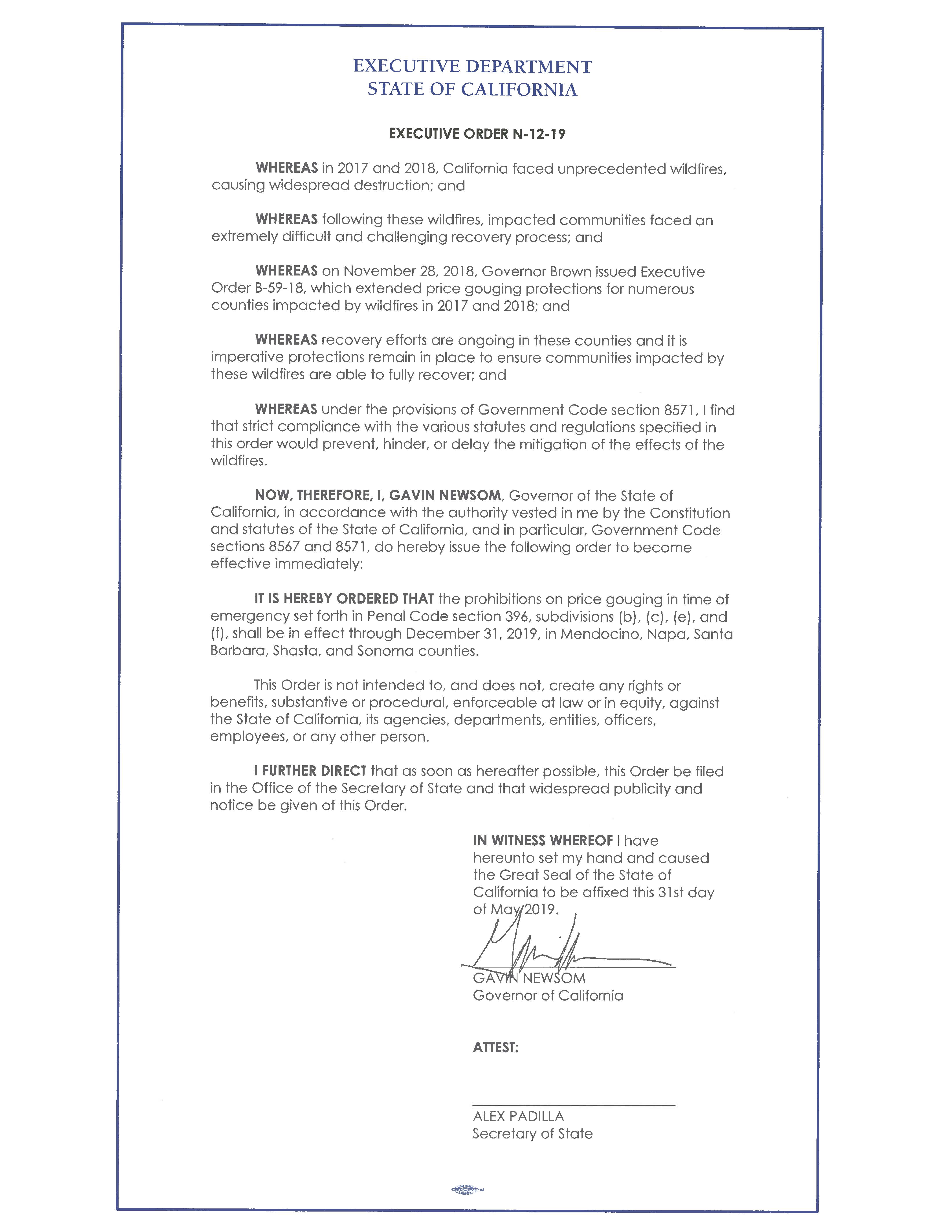 Governor Newsom Issues Executive Order to Support Communities ...