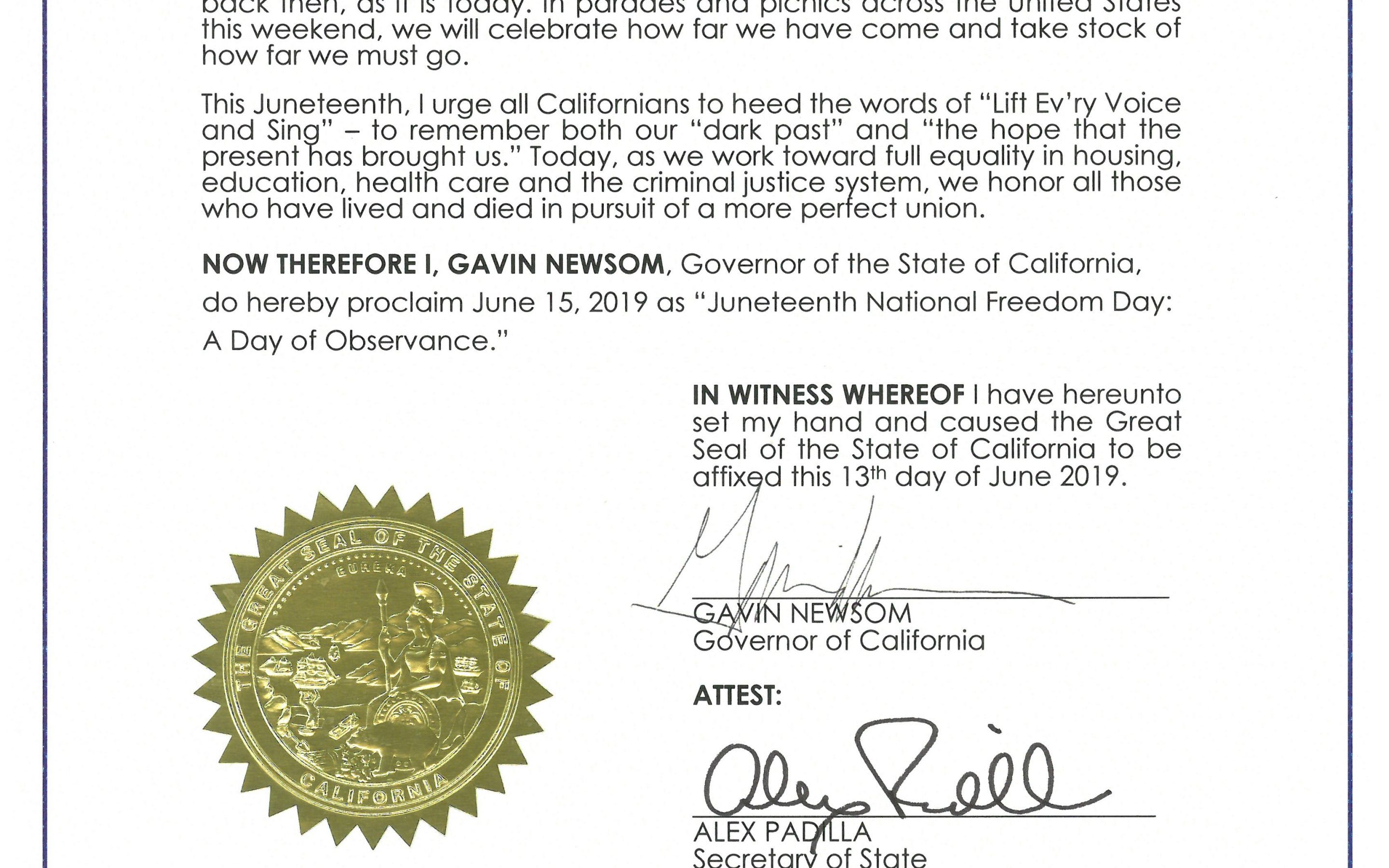 Governor Newsom Issues Proclamation Declaring Juneteenth Day of ...
