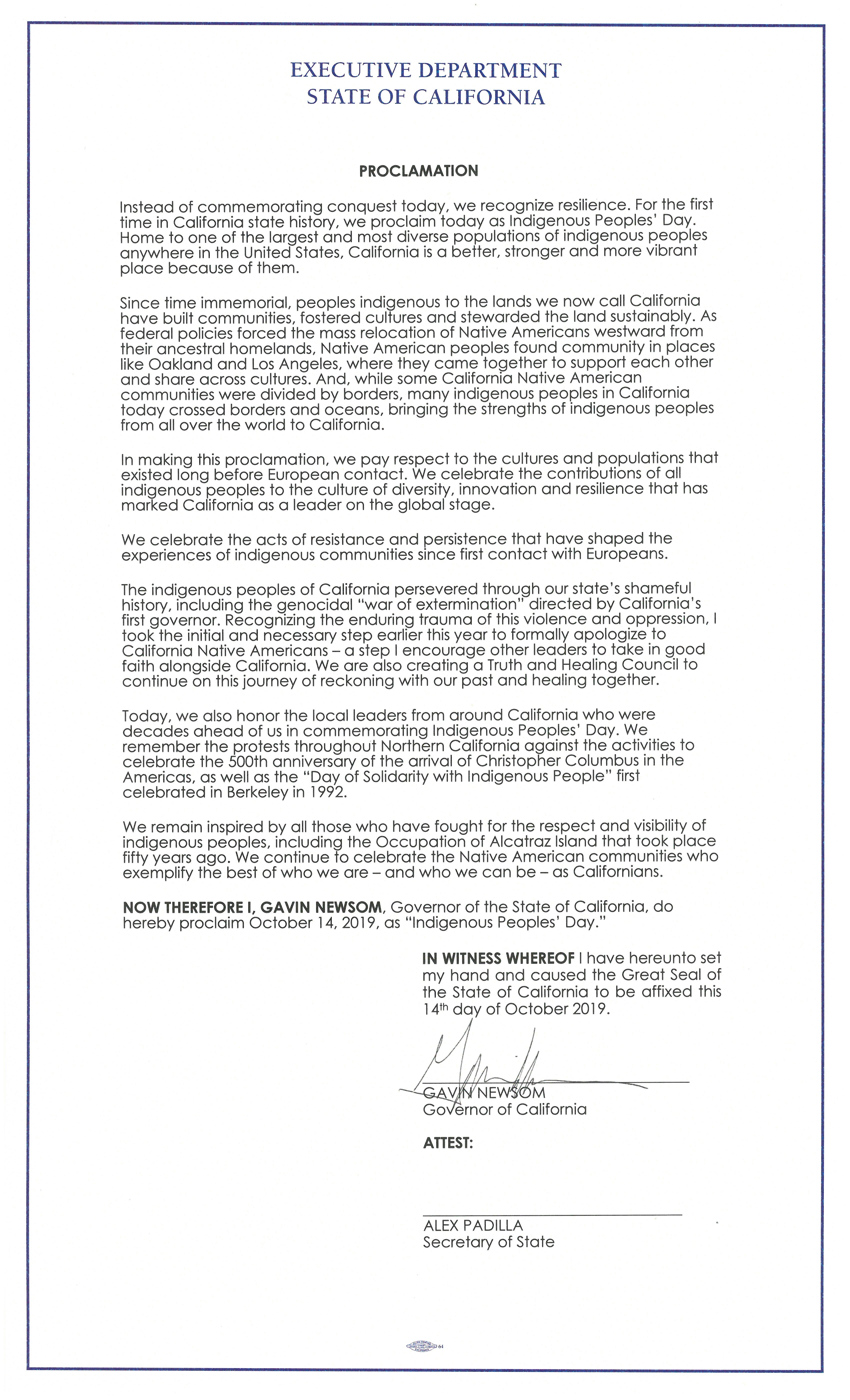 Governor Newsom Issues Proclamation Declaring Indigenous Peoples’ Day ...