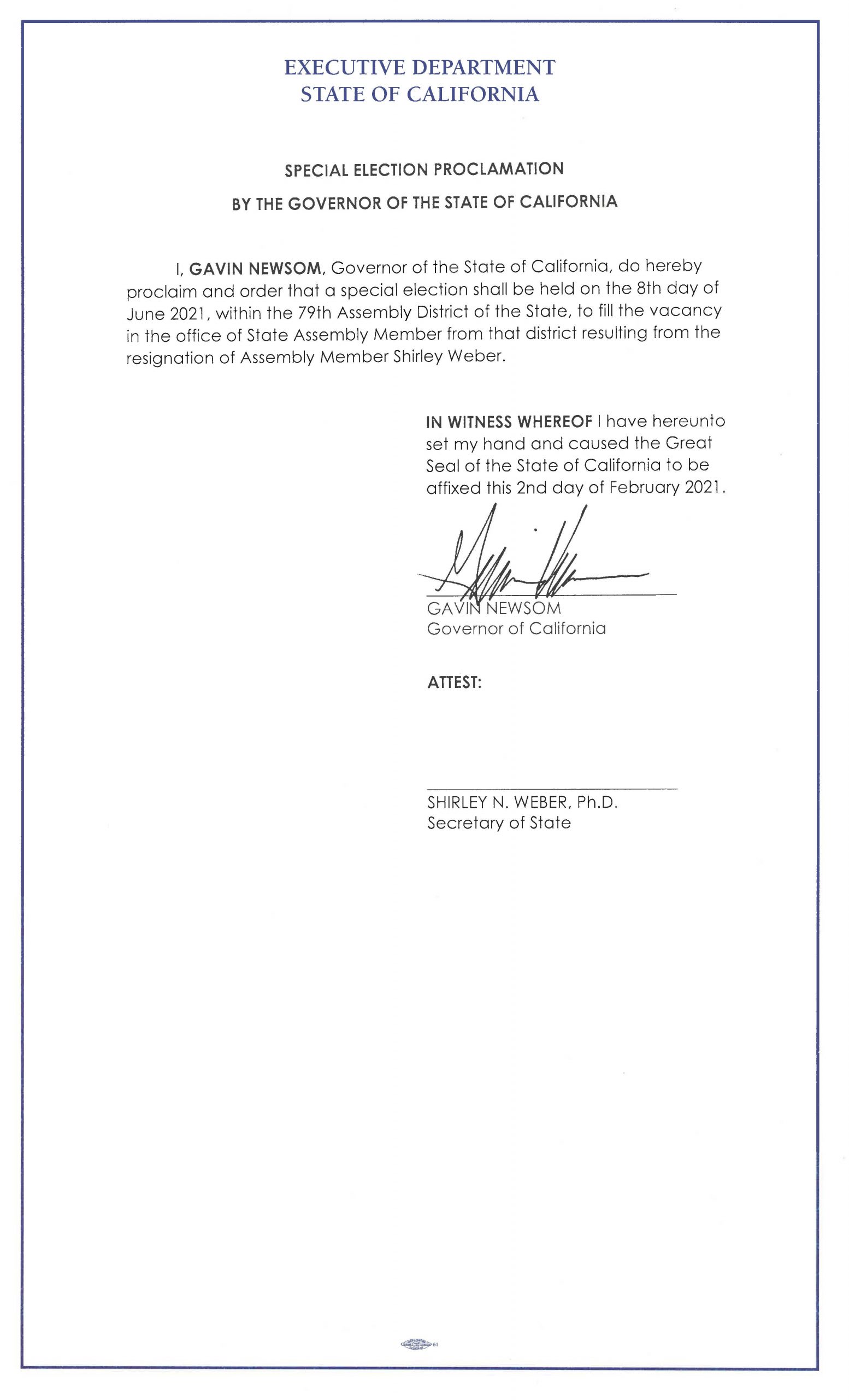 Governor Newsom Declares Special Election for 79th Assembly District ...