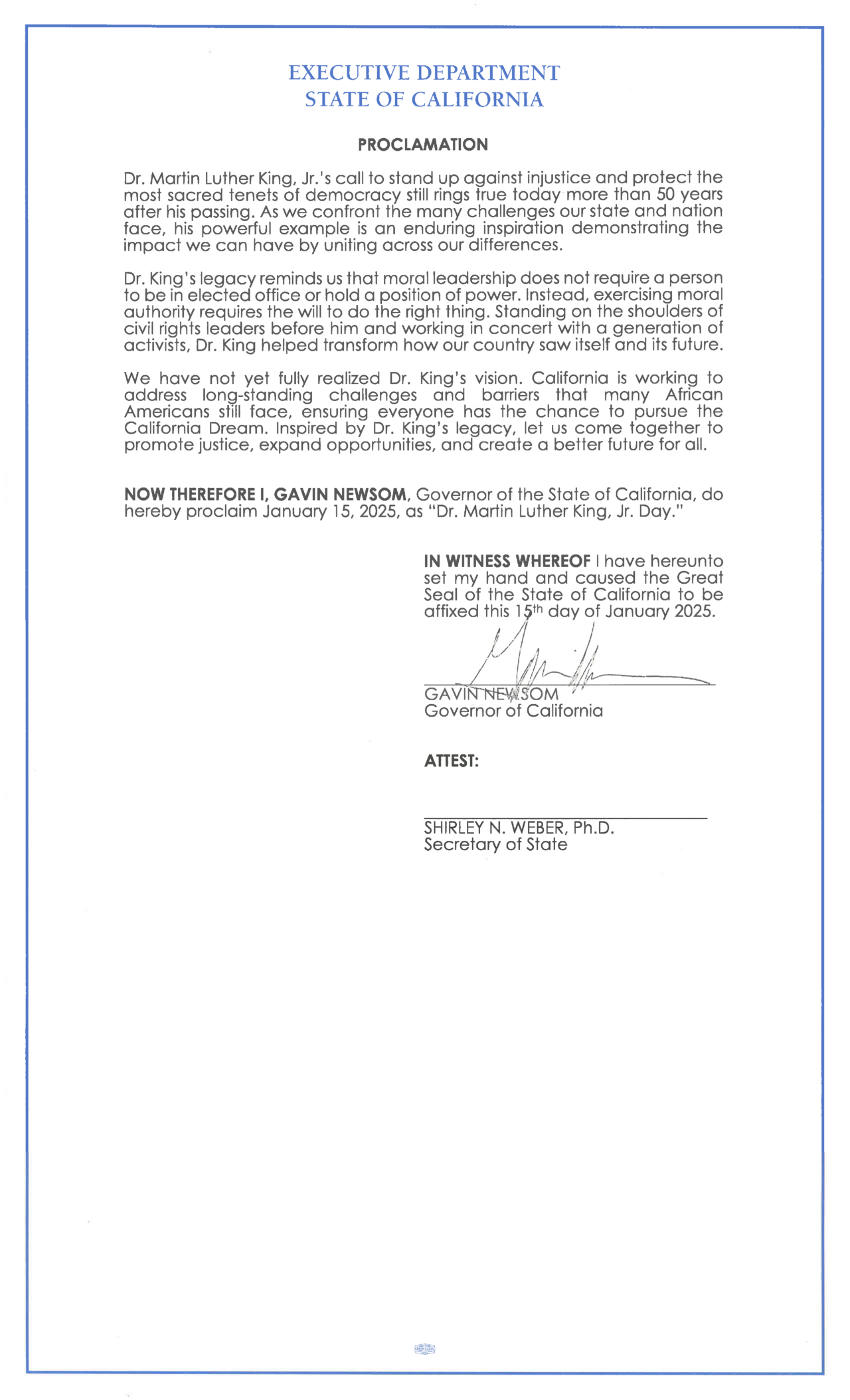 Governor Newsom Proclaims Dr. Martin Luther King, Jr. Day 2025 ...