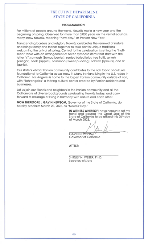Governor Newsom Proclaims Nowrūz Day 2025 | Governor of California