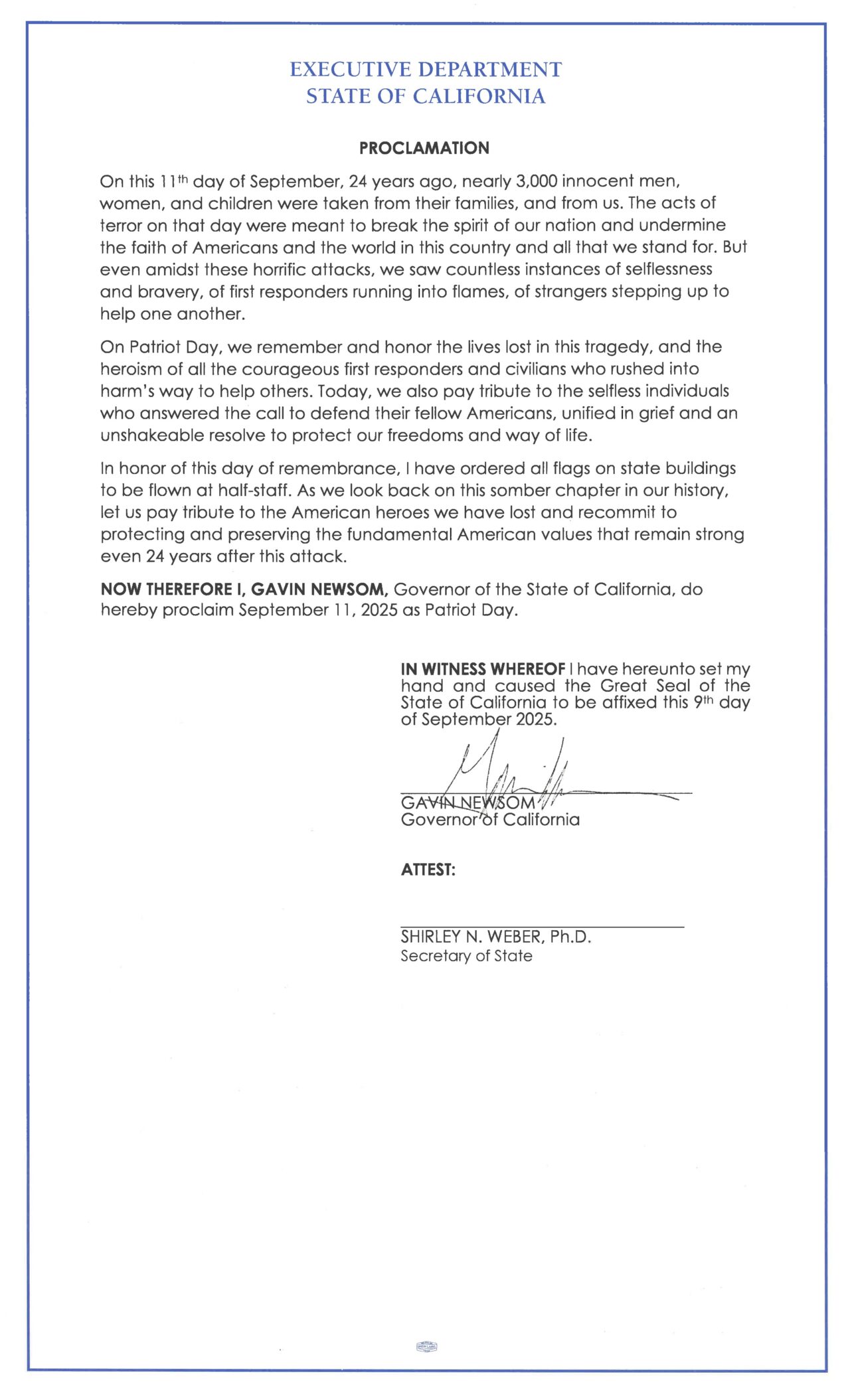Governor Newsom proclaims Patriot Day | Governor of California