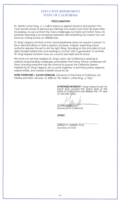 Governor Newsom Proclaims Dr. Martin Luther King, Jr. Day 2026 ...
