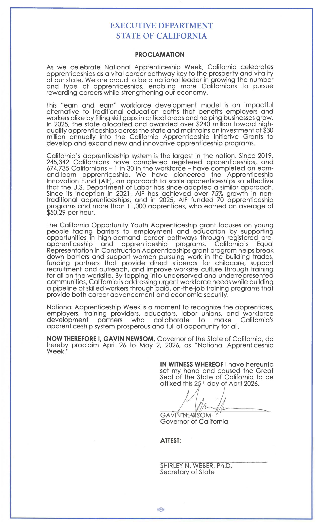 Governor Newsom proclaims National Apprenticeship Week | Governor of ...