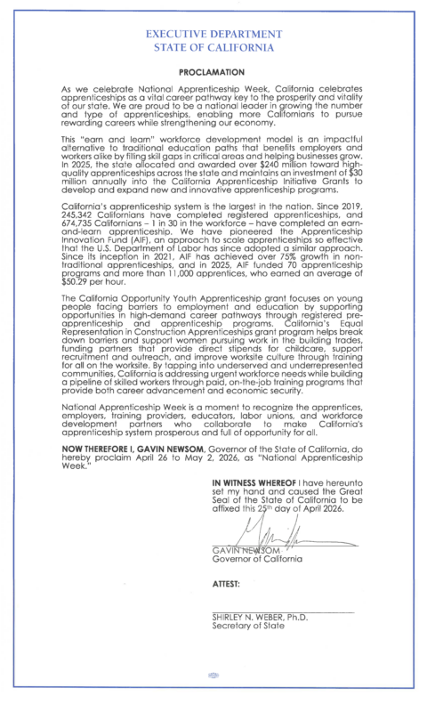 Governor Newsom proclaims National Apprenticeship Week | Governor of ...