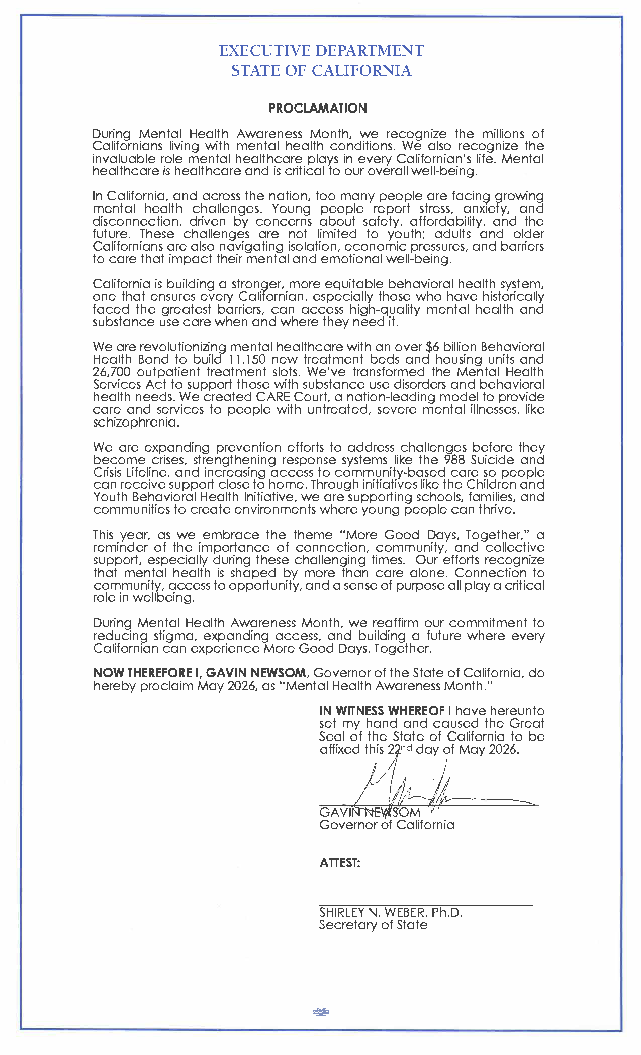 Governor Newsom proclaims Mental Health Awareness Month | Governor of ...