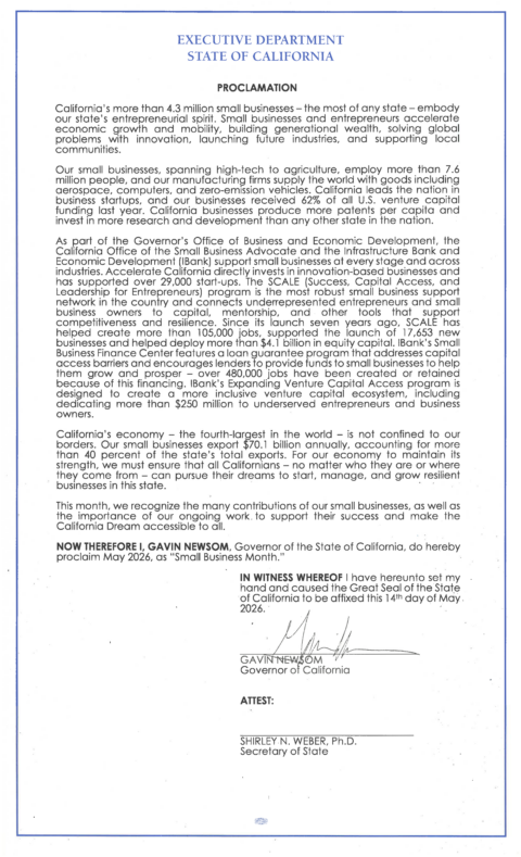 Governor Newsom proclaims Small Business Month | Governor of California