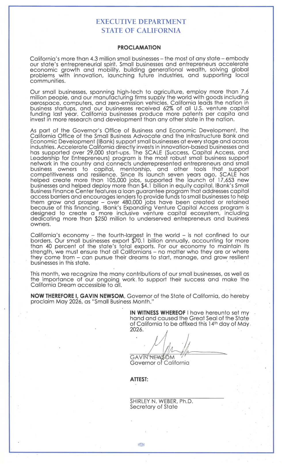 Governor Newsom proclaims Small Business Month | Governor of California