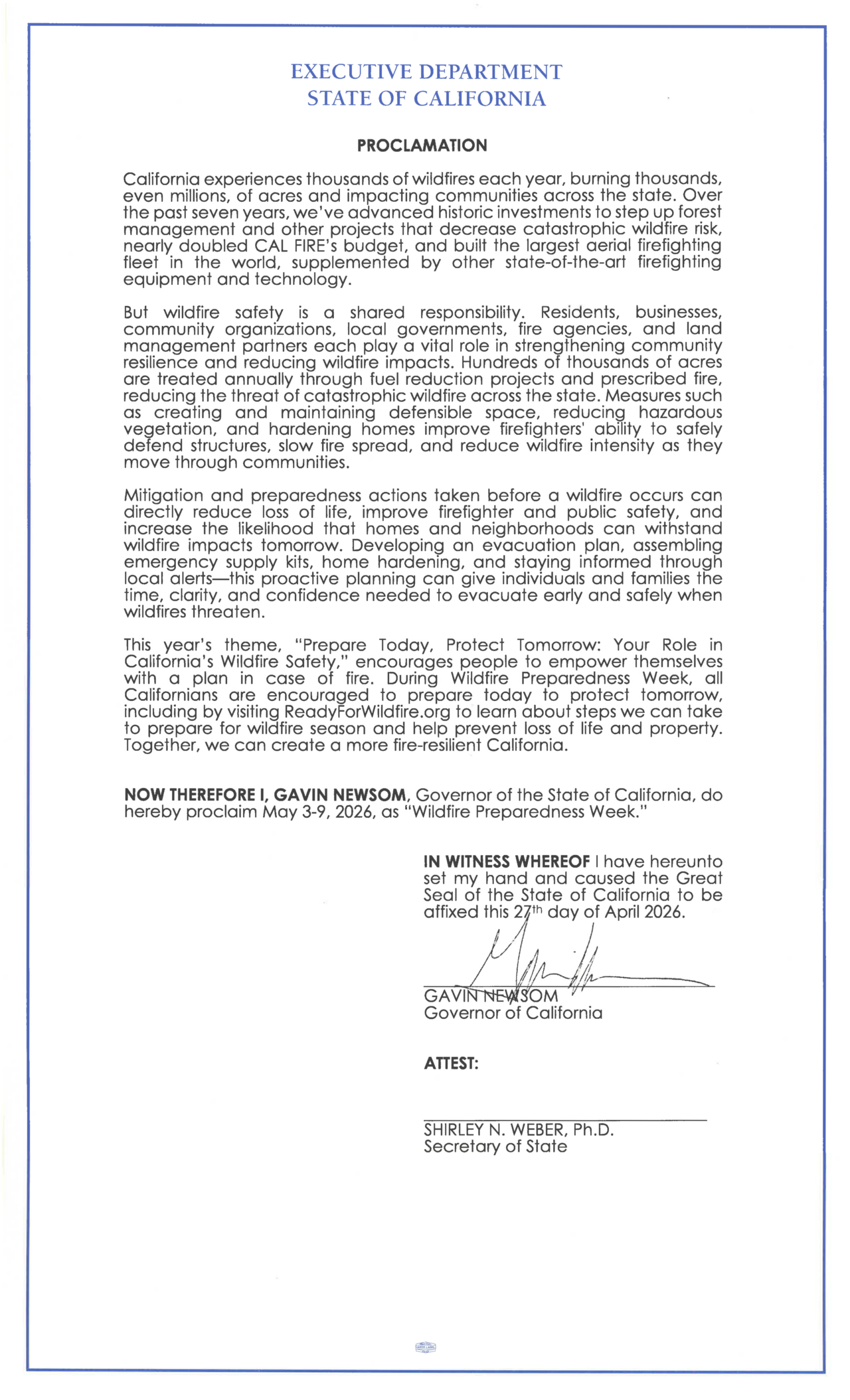 Governor Newsom proclaims Wildfire Preparedness Week as state doubles ...