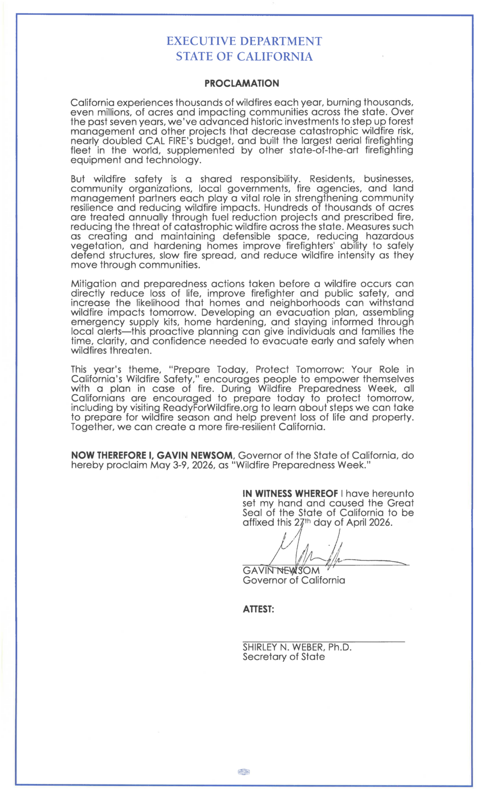 Governor Newsom proclaims Wildfire Preparedness Week as state doubles ...