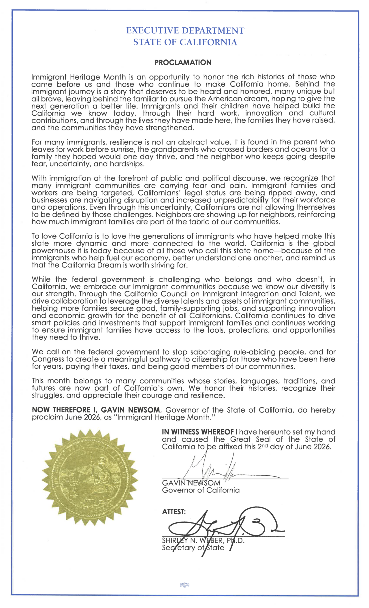 Governor Newsom proclaims Immigrant Heritage Month | Governor of California